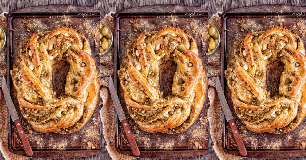 Rosca de pan con aceitunas y queso feta recetas de pan