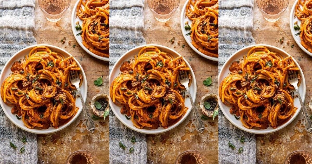 Pasta en salsa de pimiento morrón receta de espaguetti